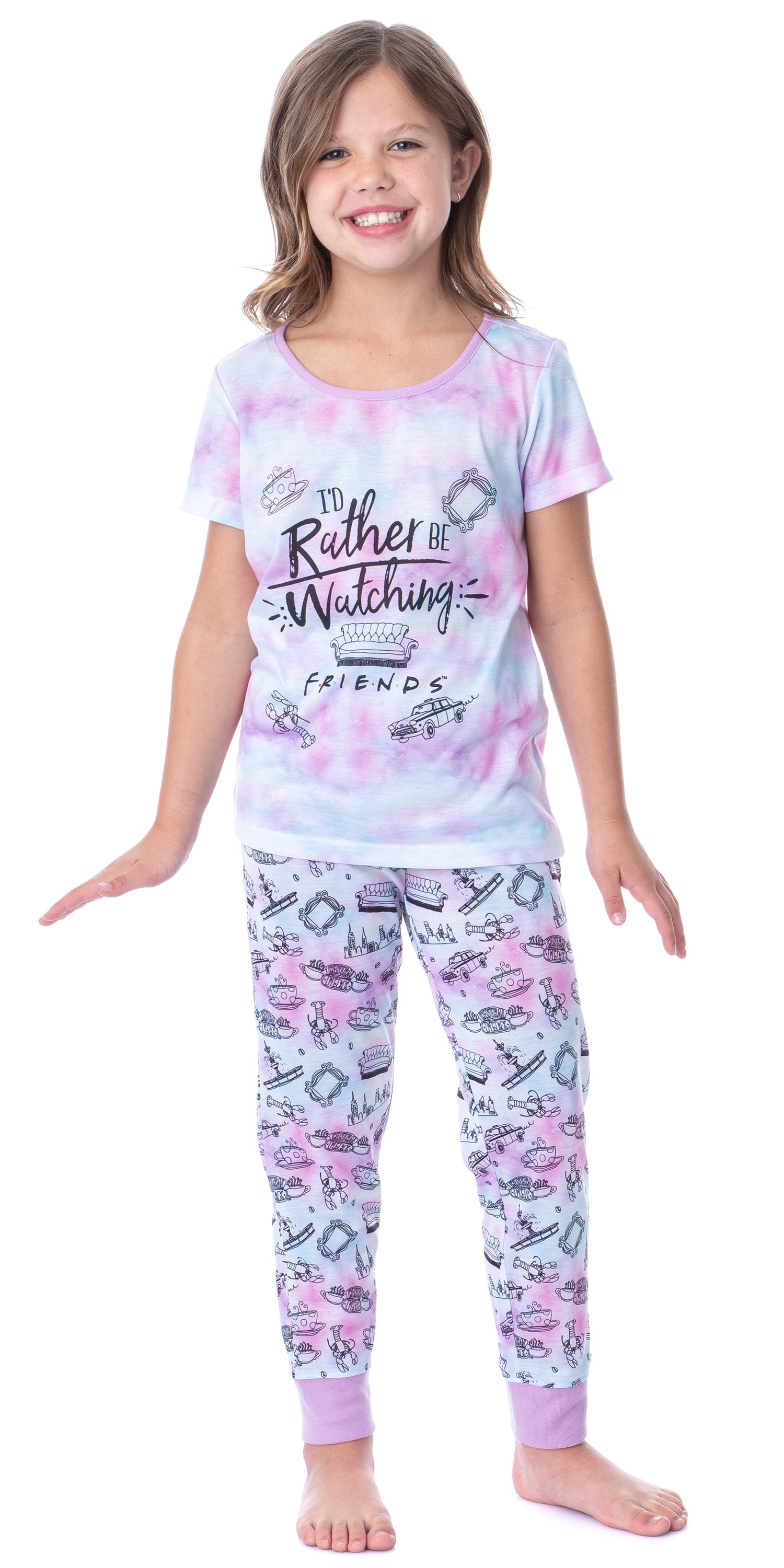 Friends TV Show Logo Girls' Rather Be Watching Sleep Jogger Pajama Set ...