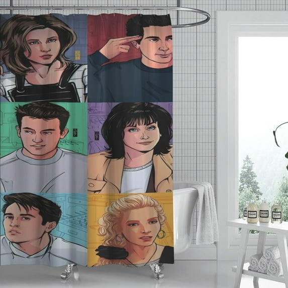 Friends TV shower curtain showcases a vibrant artistic print, is ...