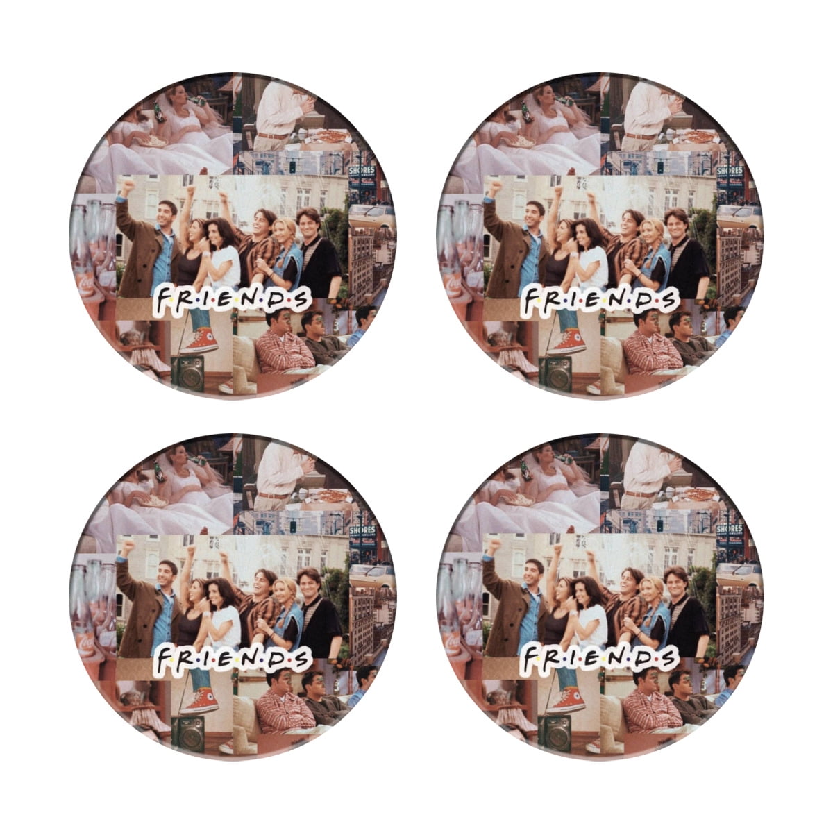Friends Tv Show Coasters Round Ceramic 4-Piece Set 3.9 Inch with Cork ...