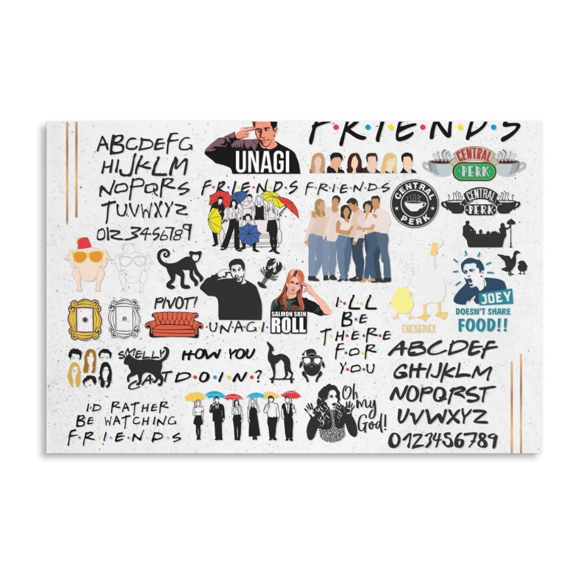 Friends Tv Show Framed Wall Art Canvas Decor, Living Room Bedroom Wall ...