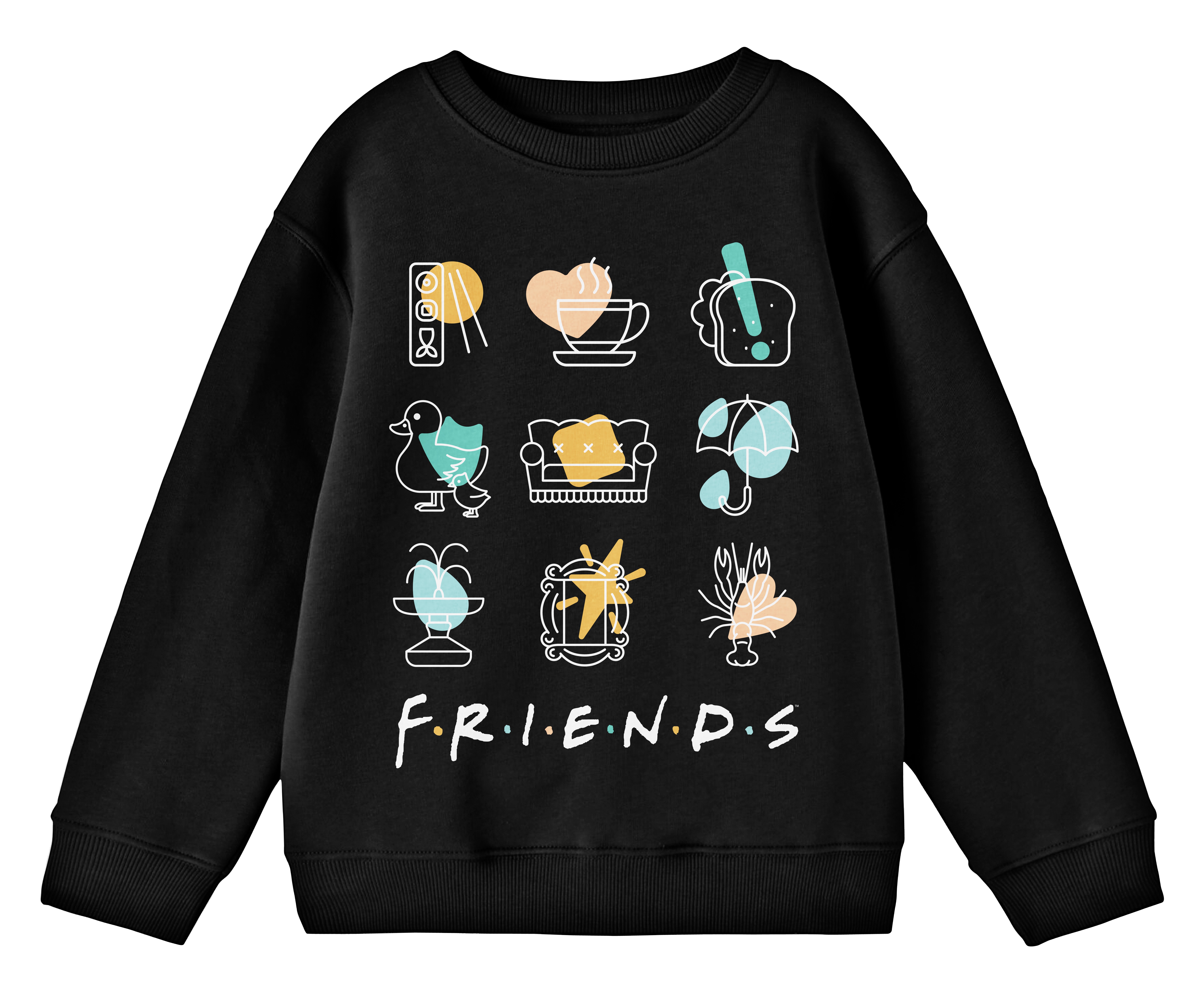 Friends Tv Show Icons Line Art Youth Black Long Sleeve Shirt-Medium ...