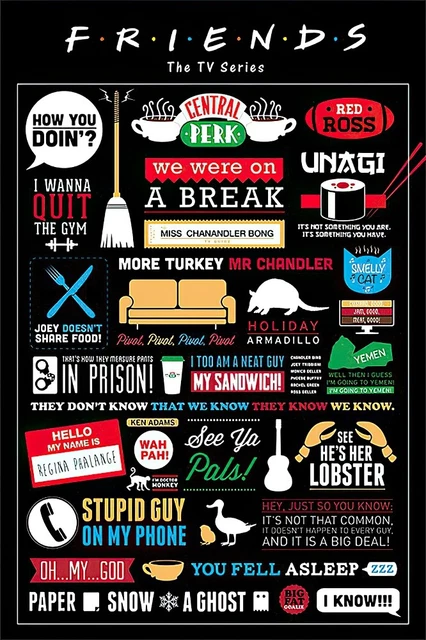 Friends - Tv Show Poster (Infographic - Quotes Logos Pictos) UNFRAMED ...