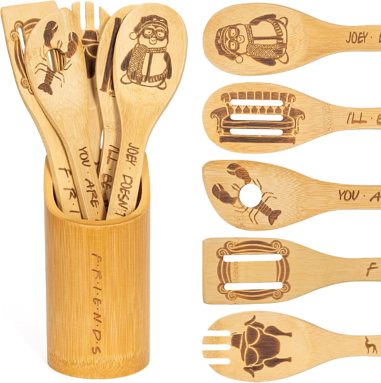 Friends Wooden Spoons for Cooking, 6 Piece Kitchen Utensils Set with ...