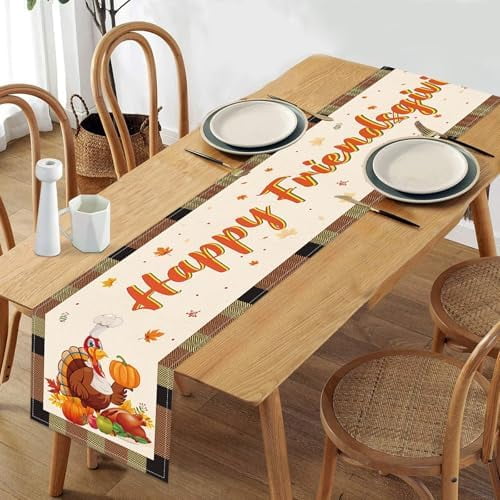 Friendsgiving Table Runner Friendsgiving Tablecloth 13x72in Long Linen ...