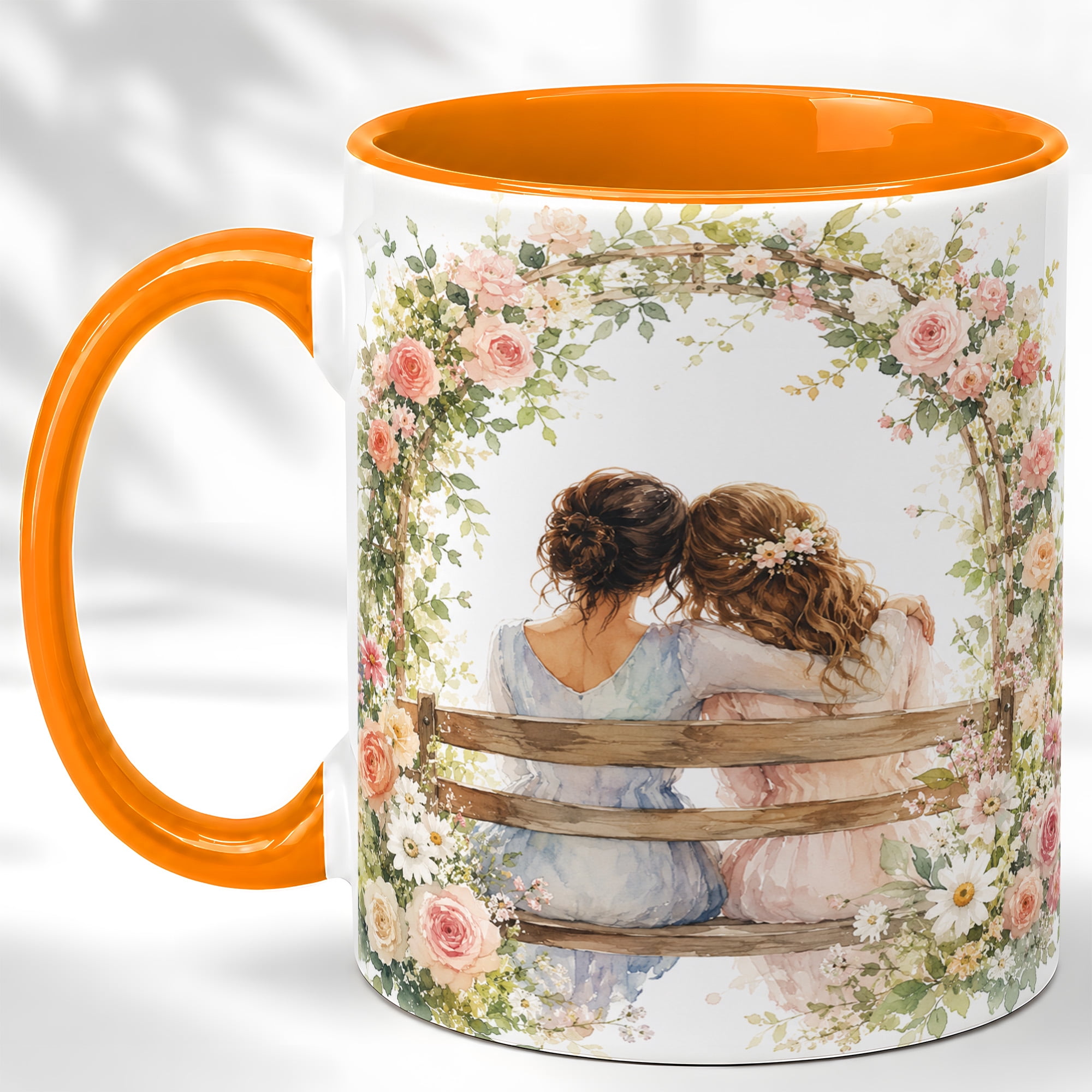 Friendship Coffee Mug, Bestie Garden Cup, Watercolor Girls Sitting on ...