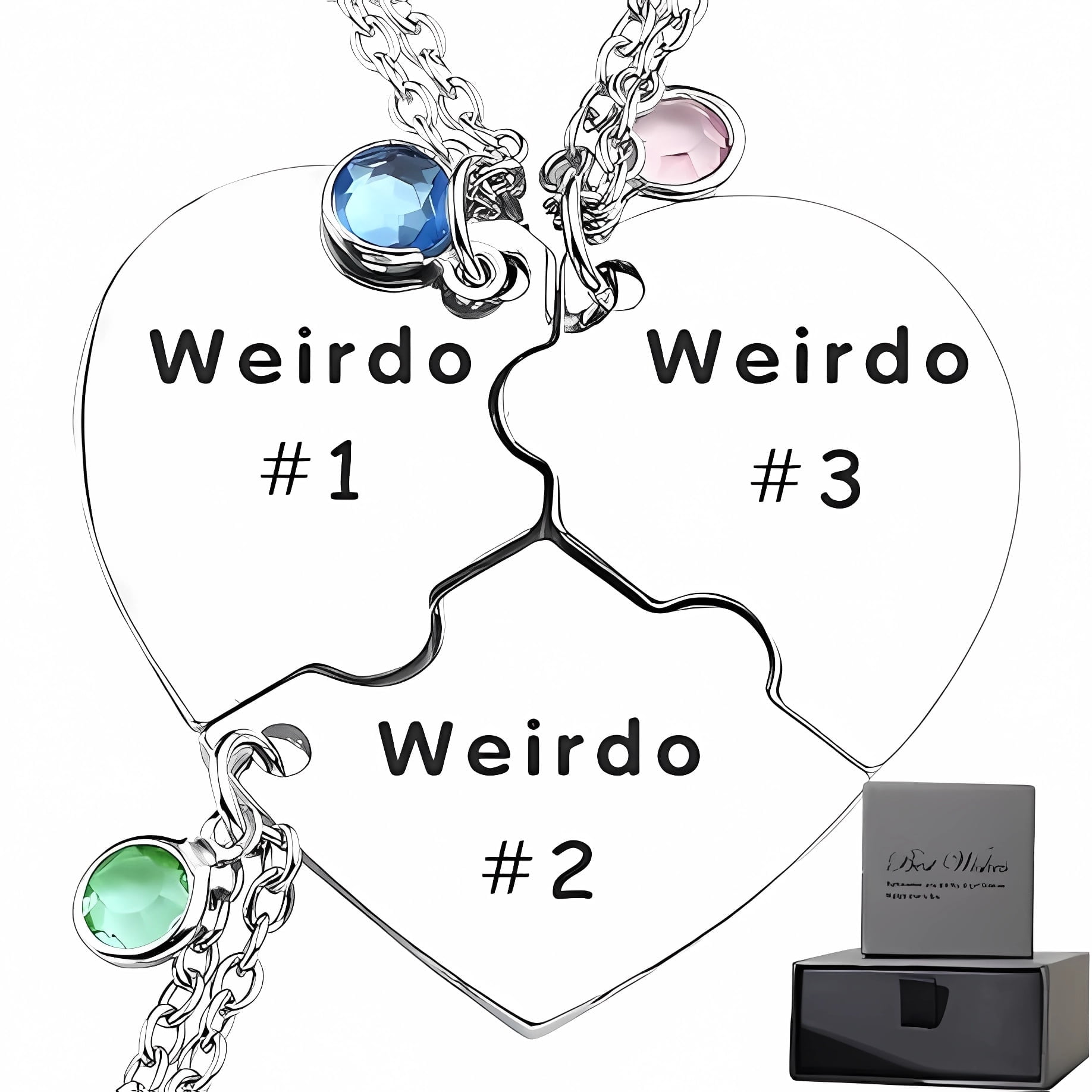 3 Piece Friendship Necklace Set, Heart Weirdo #1, #2, #3 Necklace with ...