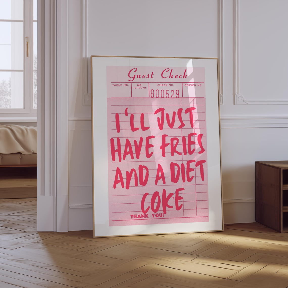 Fries And Diet Coke Print, Guest Check, Dining Room Wall Art, Trendy ...
