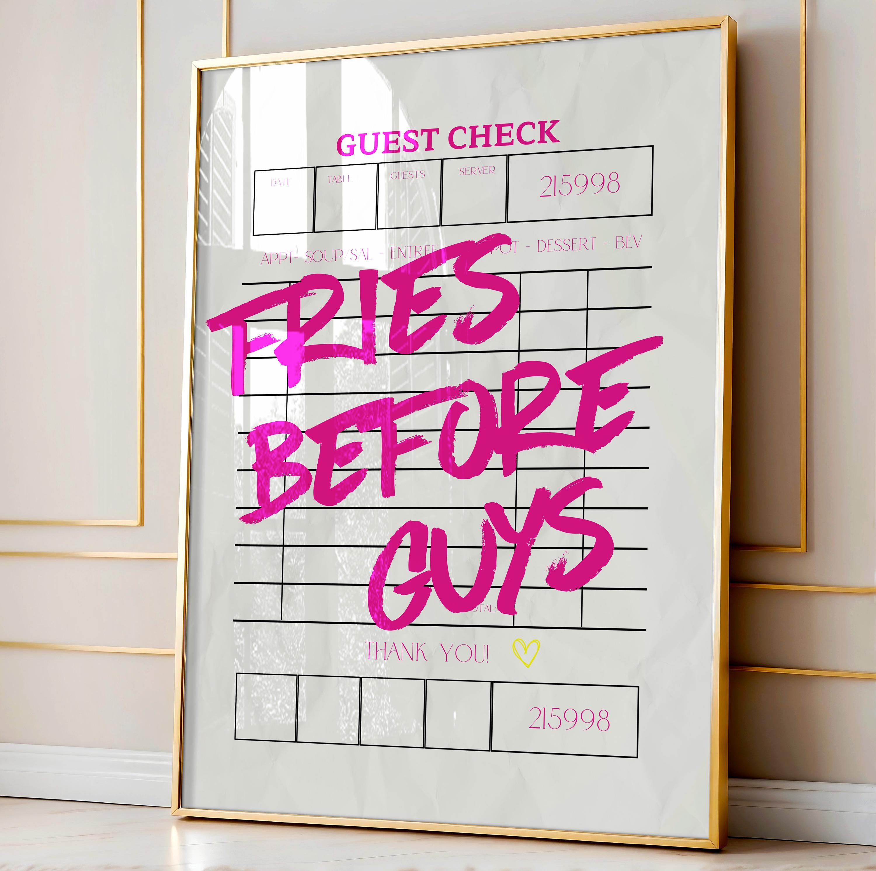 Fries Before Guys Print, Pink Fries Art, Girly Wall Art, Preppy Dorm ...