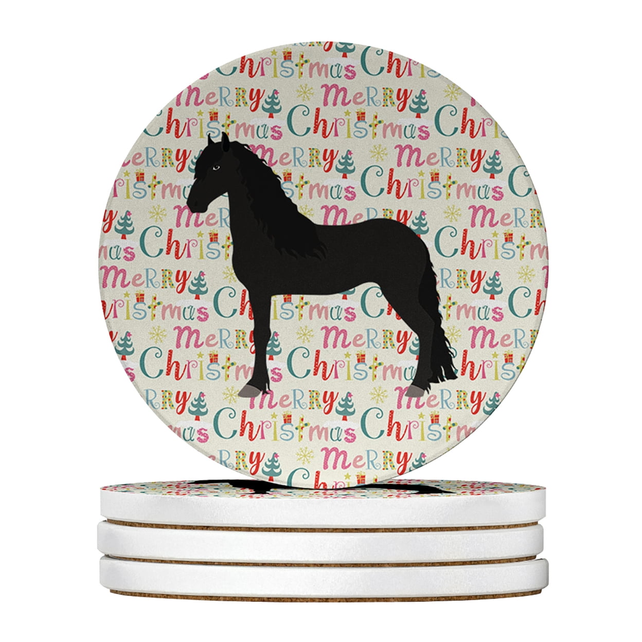 Friesian Horse Christmas Large Sandstone Coasters Pack of 4 4 in x 4 in ...