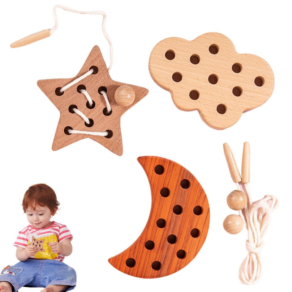 Frifer Kids Lacing Toy Set Of 3 Threading Activity Puzzles Wooden Shape ...