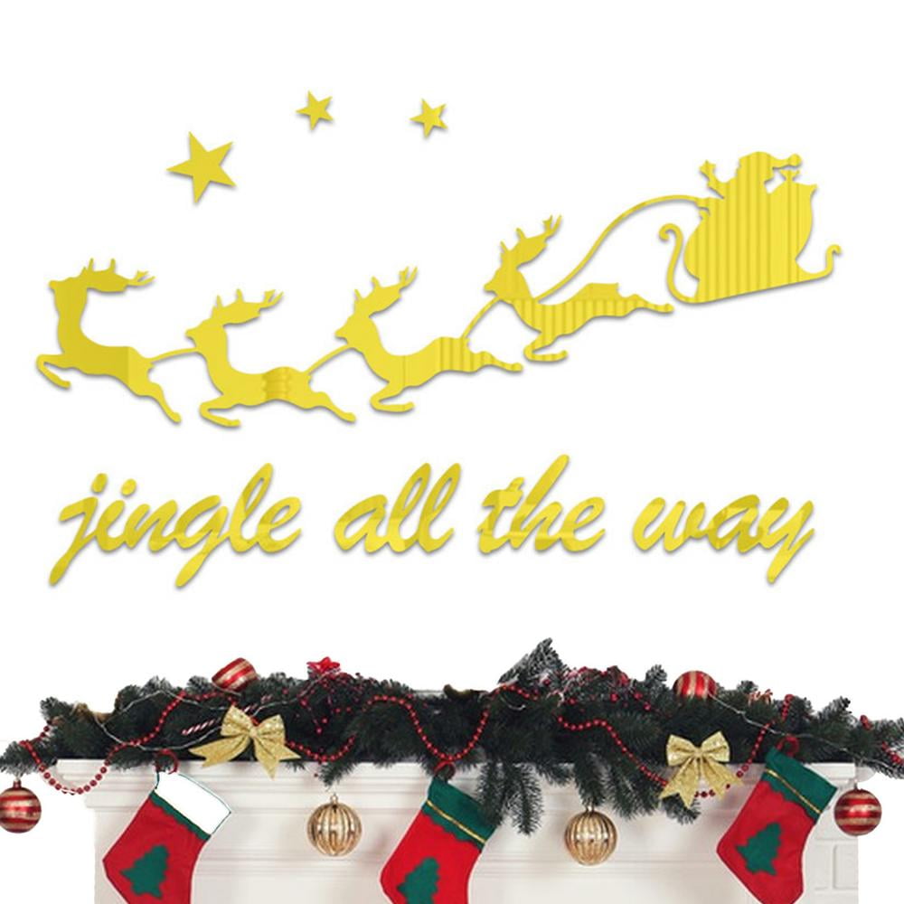 Frifer Reindeer Wall Decal Acrylic Santa Sleigh Stickers Removable Wall ...