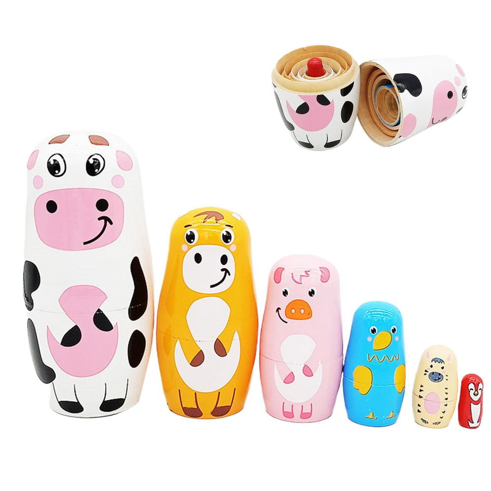 Frifer Wooden Nesting Dolls Portable Matryoshka Doll Wooden Animals ...