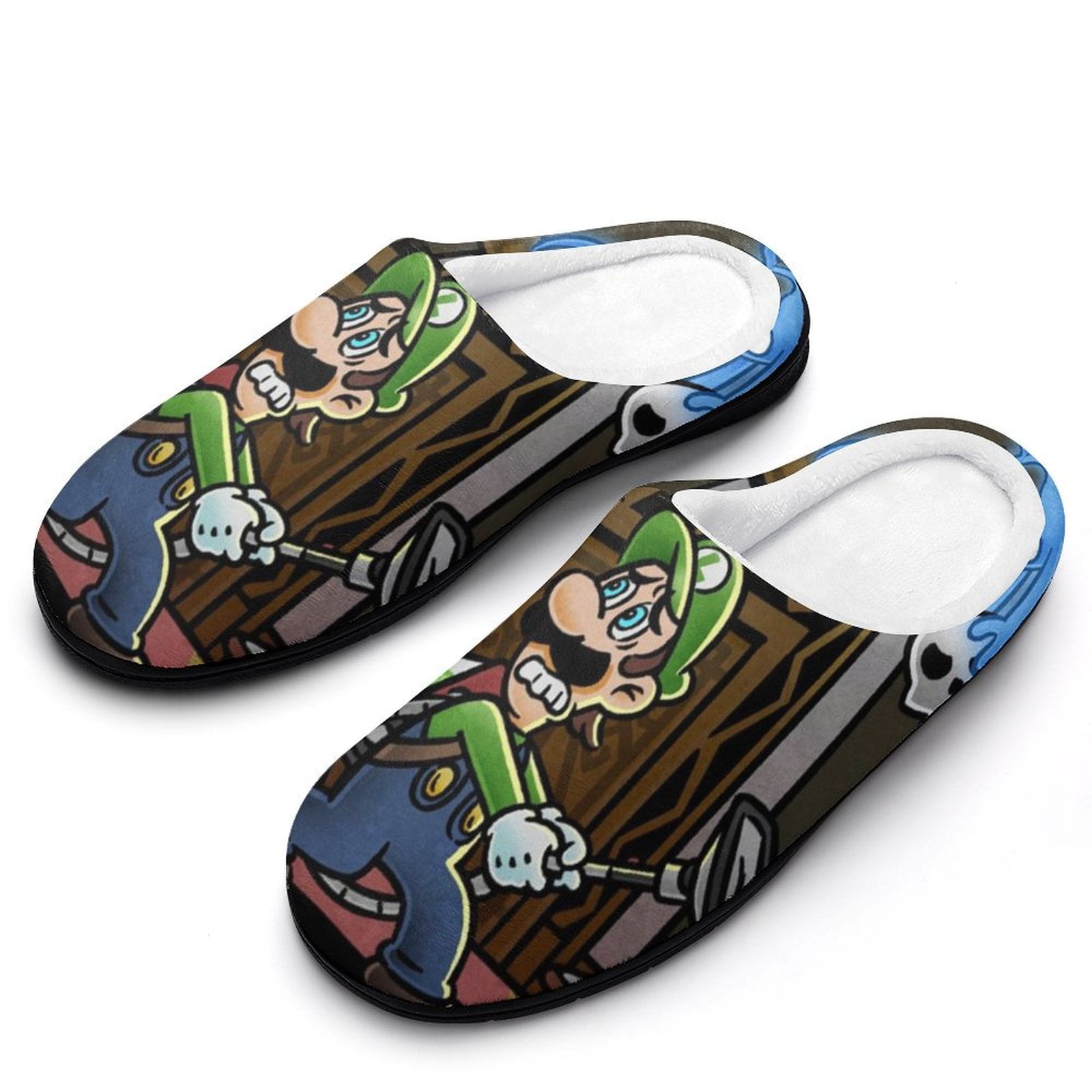 Frightened Adventure Luigi's Mansion Men's Cotton Slippers Winter Fuzzy ...