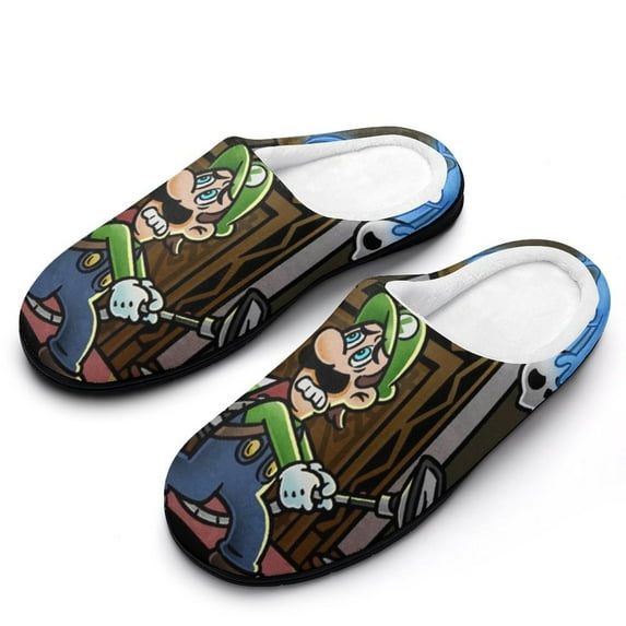 Frightened Adventure Luigi's Mansion Men's Cotton Slippers Winter Fuzzy ...