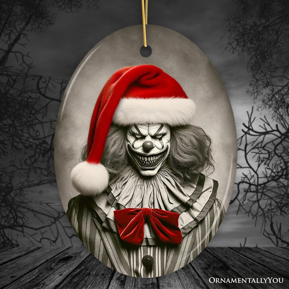 Frightening Clown with Santa Hat Ornament, Terrifying Holiday Keepsake for Spooky Tree Decor ...