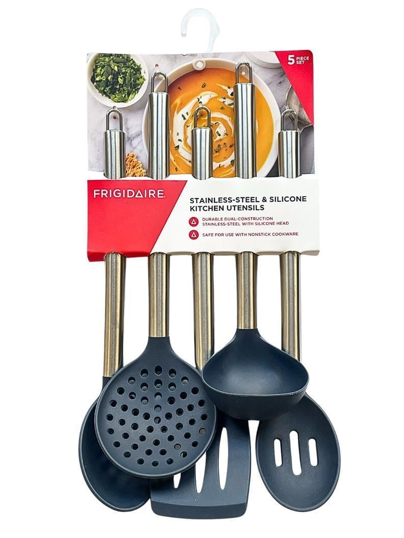 Frigidaire Silicone Cooking Utensils, 5PC Set, Easy to Clean Silicone ...