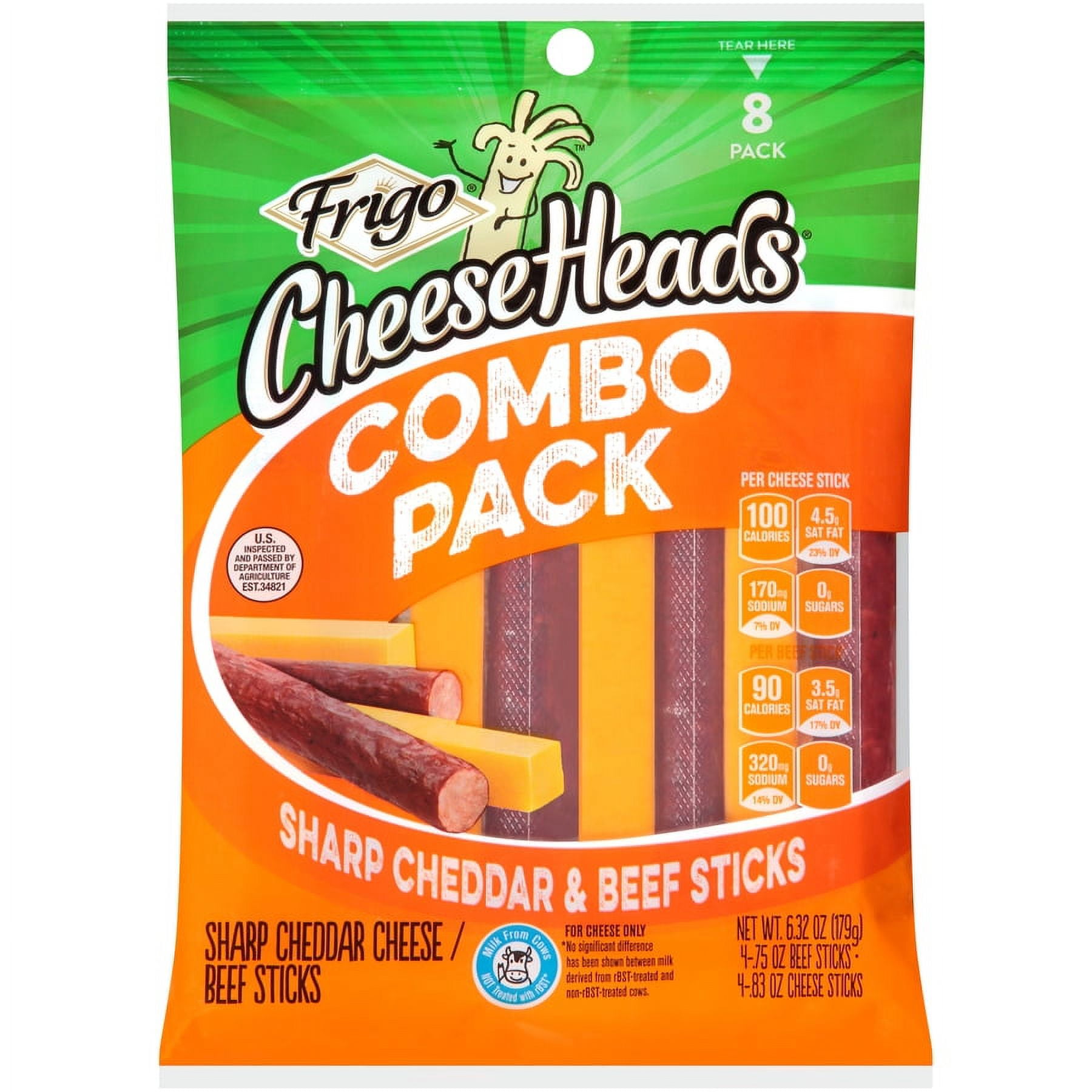 Frigo Cheese Heads Sharp Cheddar Cheese & Beef Sticks 6.3 Oz., 8 Count ...