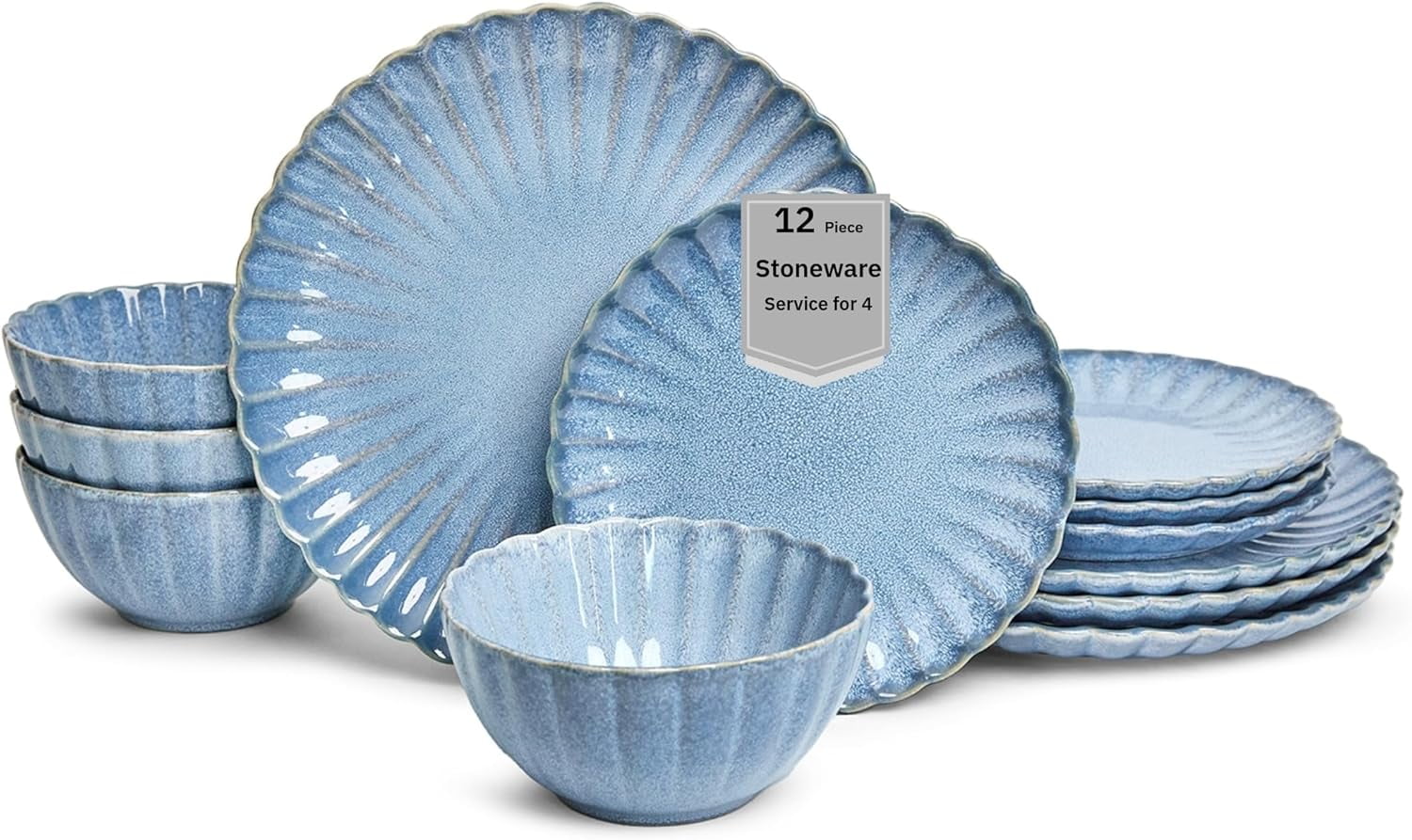 Frill 12-Piece Casual Reactive Blue Dinnerware Set – Service for 4 ...