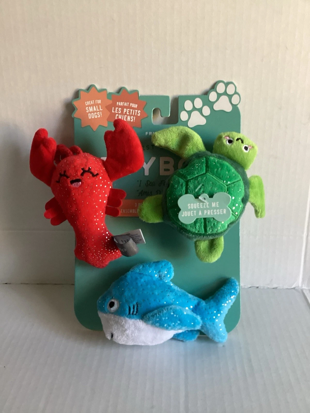 Fringe 3 Pack Mini Dog Toy Set I Sea Food Lobster Turtle Shark Squeaky ...