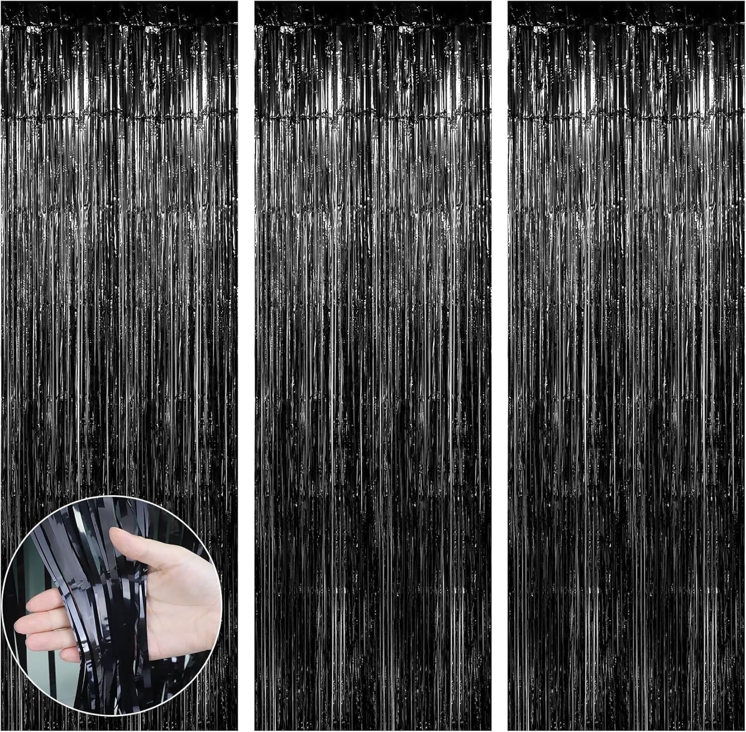 Fringe Backdrop, Black Foil Fringe Backdrop Curtain, Black Streamers ...