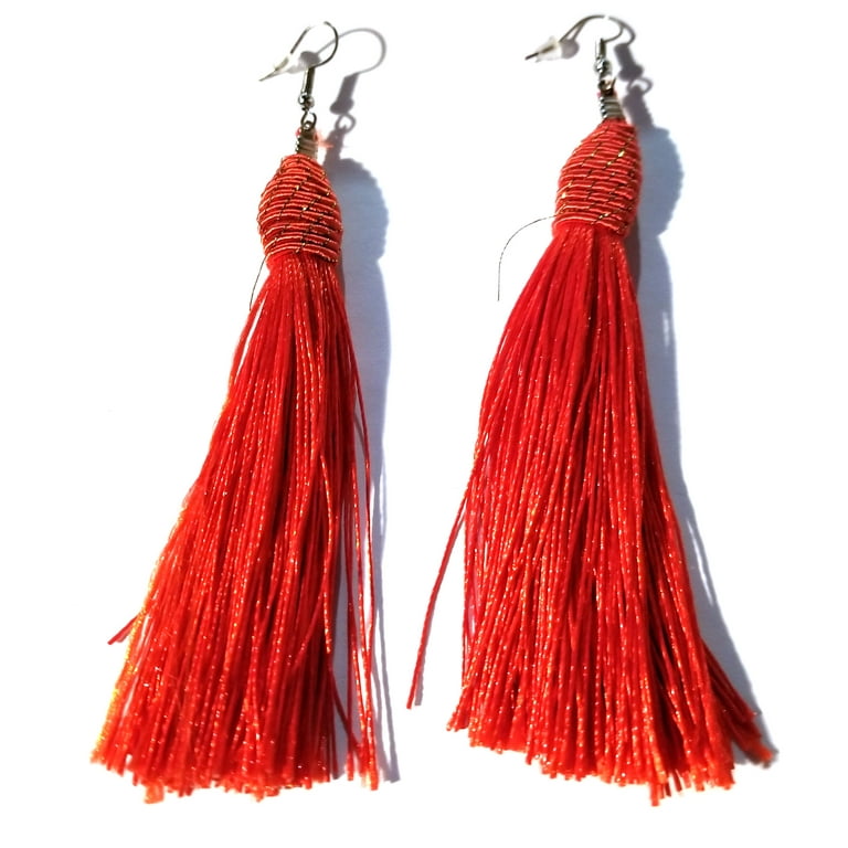 Red fringe earrings store
