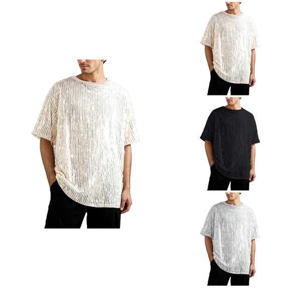 Fringe Short Sleeve Sequin T-Shirt, Women's Breathable Round Neck Puff ...