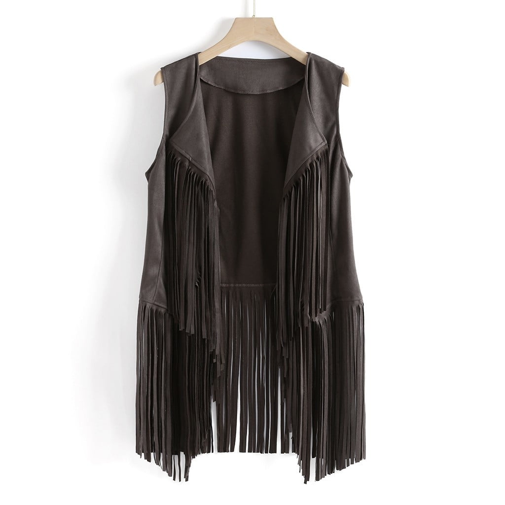 Fringe Vest Faux Suede Tassel Sleeveless Jacket Hippie Costumes 60s 70s ...