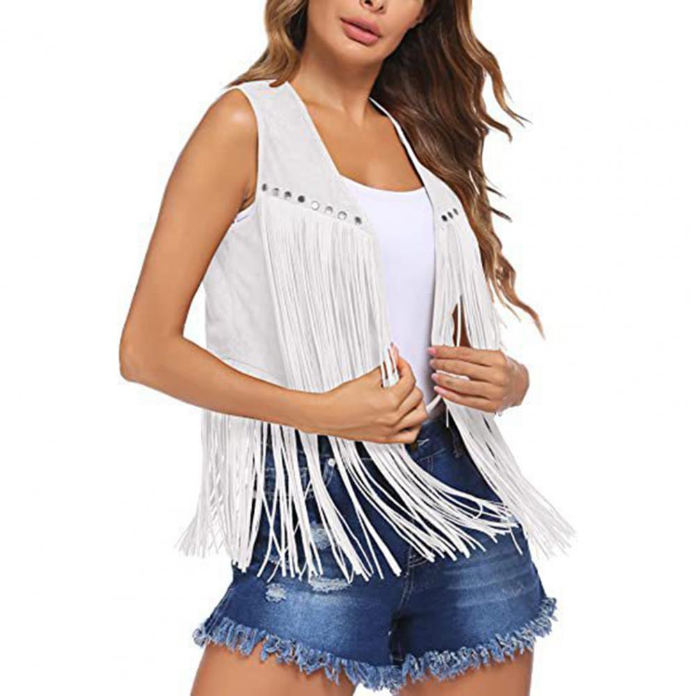 Fringe Vest Women Leather Suede Vest Tassels Vintage Western Country Cowgirl Vest Cardigan ...