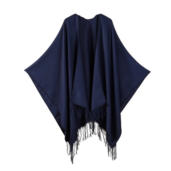 Fringed Solid Shawl Wrap Simple Design Flowy Drape Warm Fabric Autumn ...