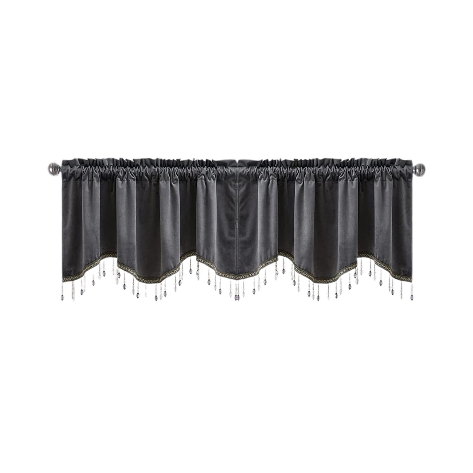 Fringed Window Curtain - Gray Solid Color Rod Pocket Short Drape ...