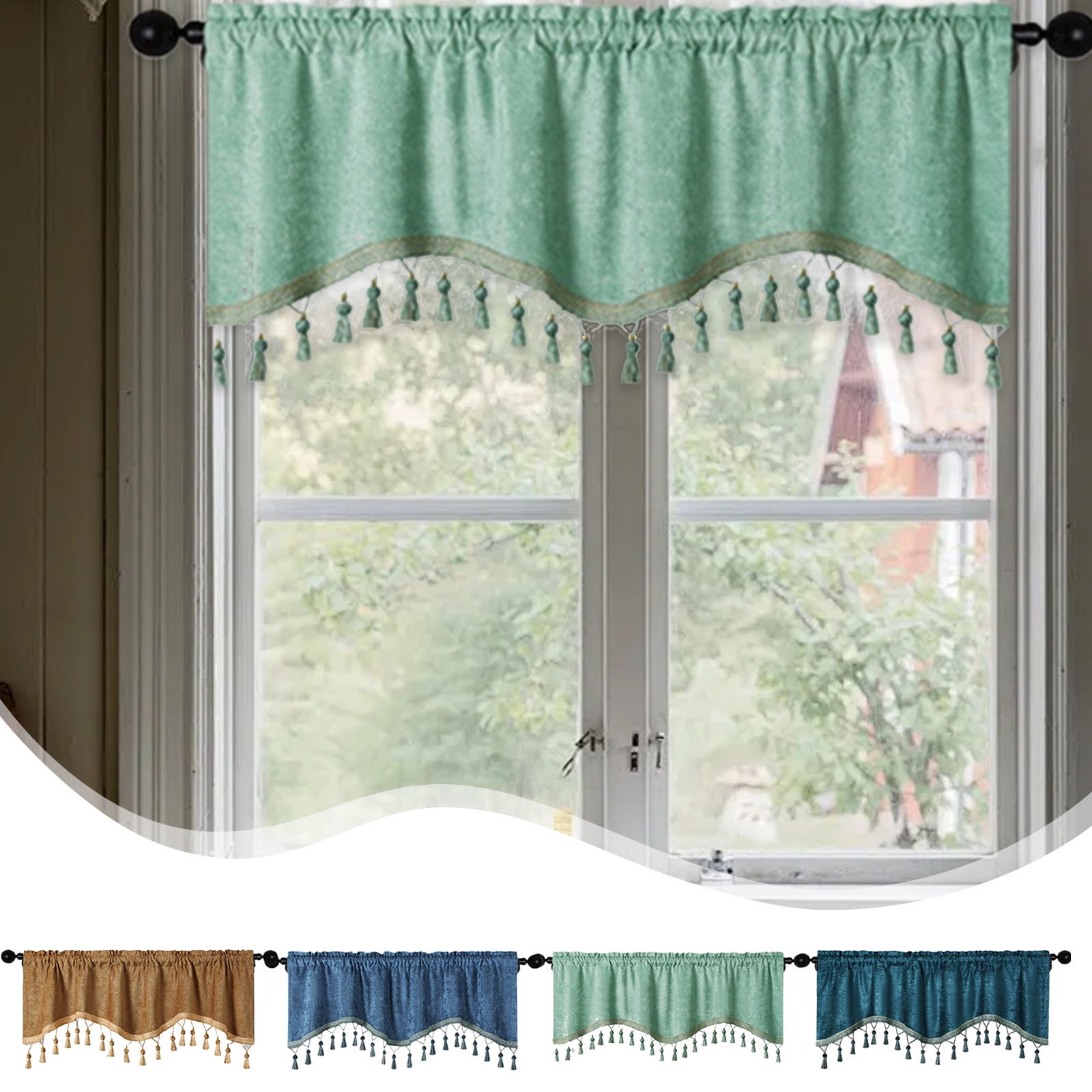 Fringed Window Curtains Elegant Panels Stylish Short Drapes with ...