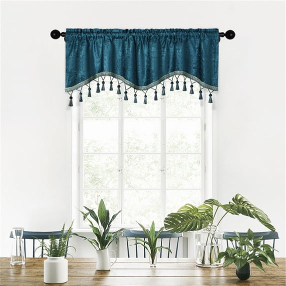 Fringed Window Curtains with Tassel Design Short Drapes Rod Pocket ...