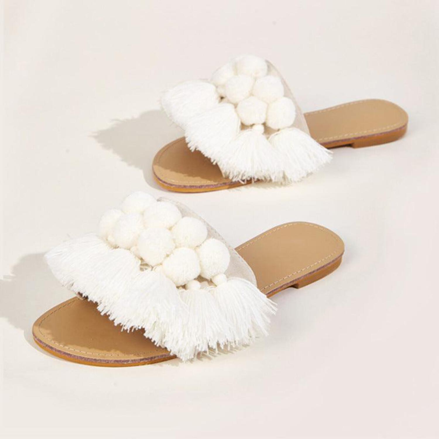 Fringed wool ball slippers - Walmart.com