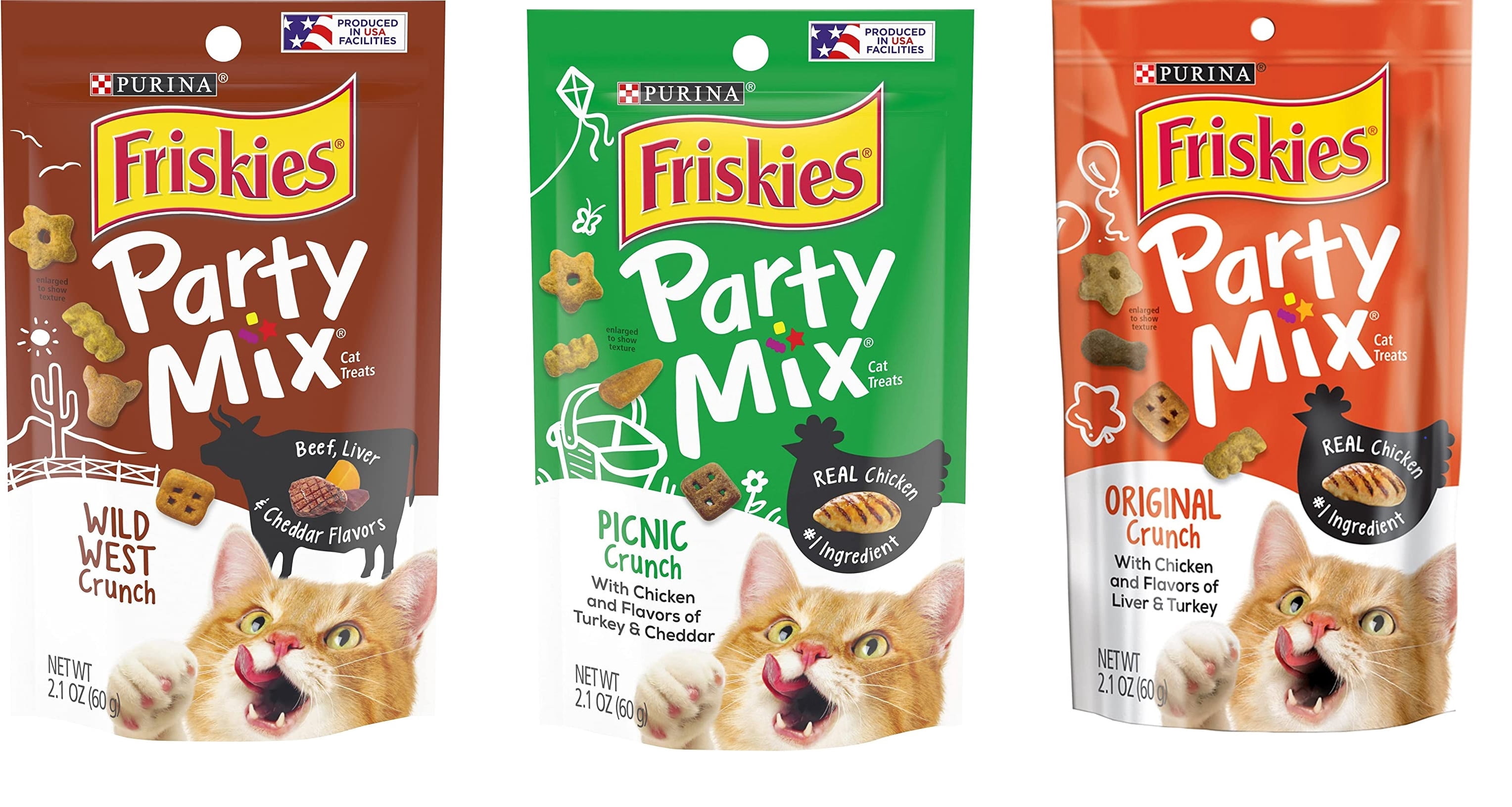 Friskies Cat Treat Party Mix Love Pack 2.1 oz (Original Crunch (Chicken ...