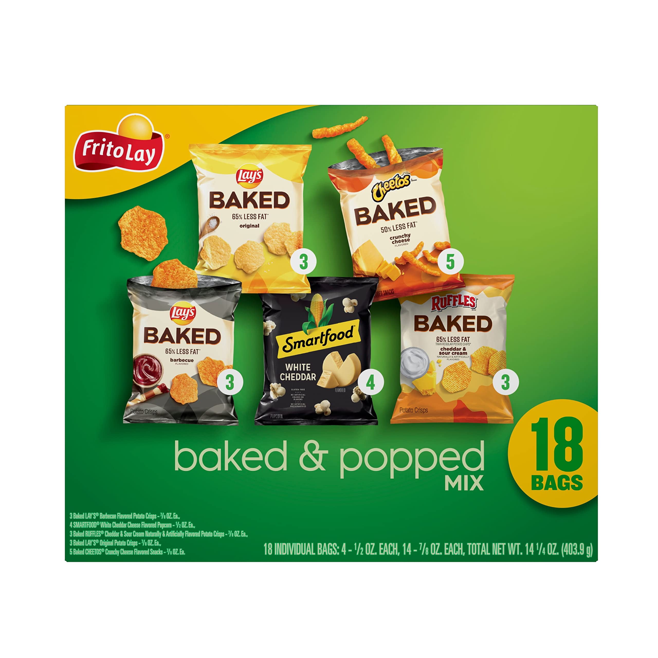 Frito-Lay Baked & Popped Chips Variety Pack, 18 Individual Bags, Potato ...