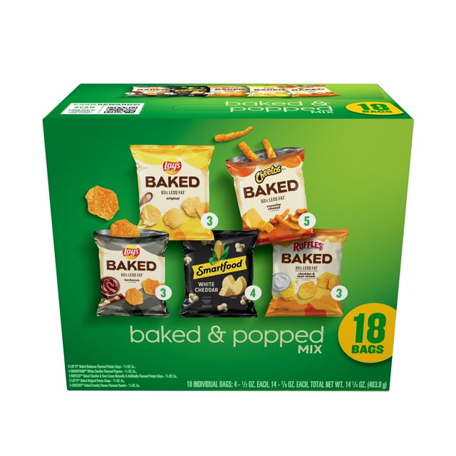 Frito-Lay Baked and Popped Mix Variety Pack, 18 Individual Prepackaged ...
