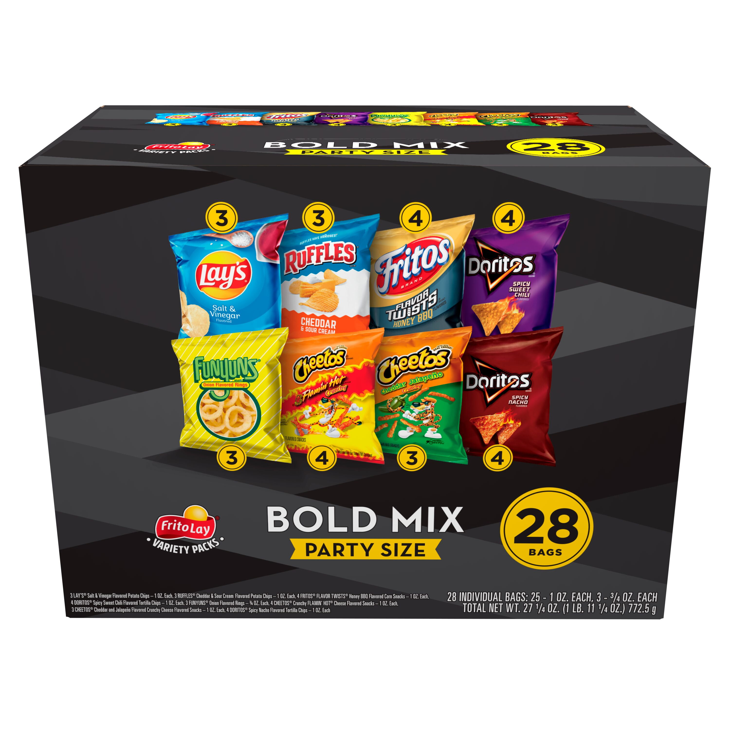 Frito-Lay Bold Mix Variety Pack, Party Size Snacks, 28 Count ...