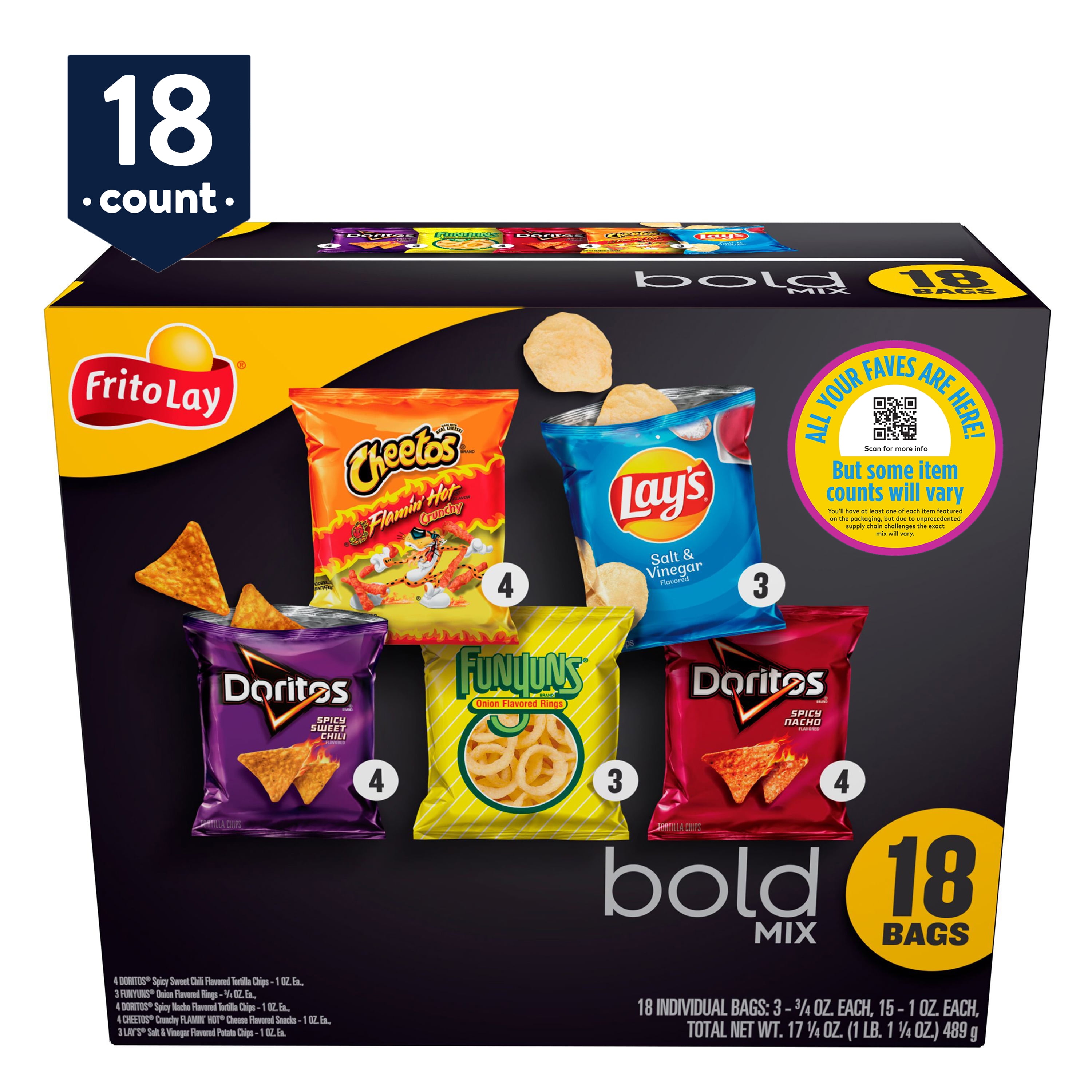 Frito-Lay Bold Mix Assorted Flavor Chips Family Variety Pack, 18 Count ...