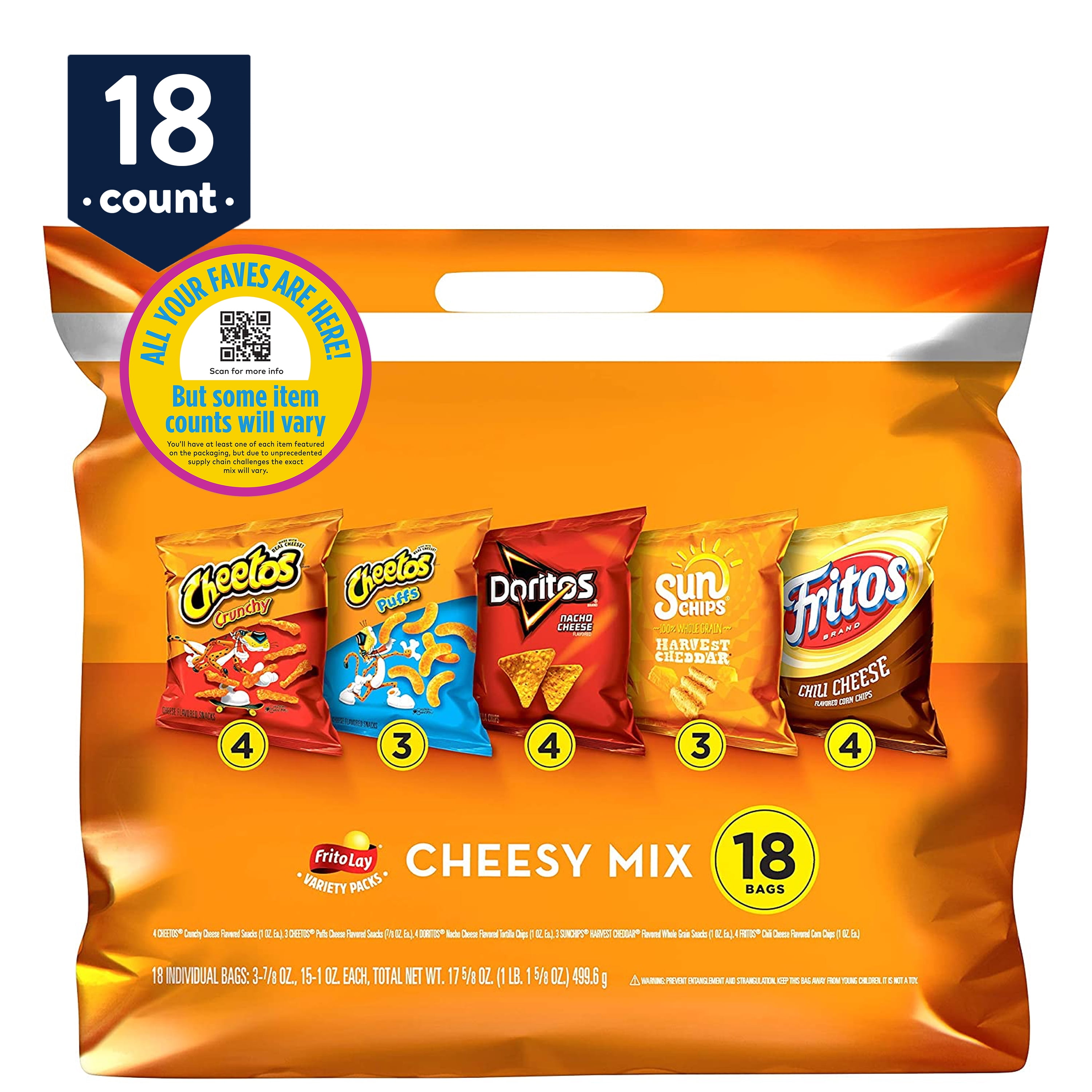 Frito-Lay, Cheesy Mix Snacks Variety Pack, 18 Ct, Assortment Varies ...