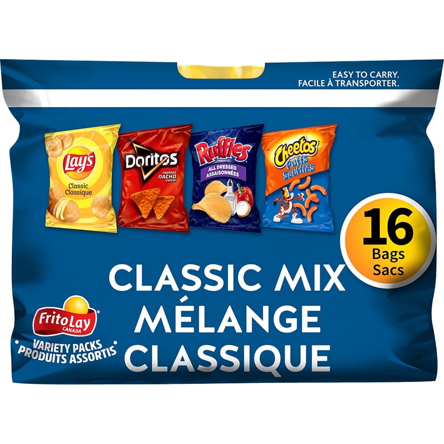 Frito-Lay Classic Variety Pack, Lays, Ruffles, Doritos, Cheetos Chips (16ct x 28g), 448g/15.8oz ...
