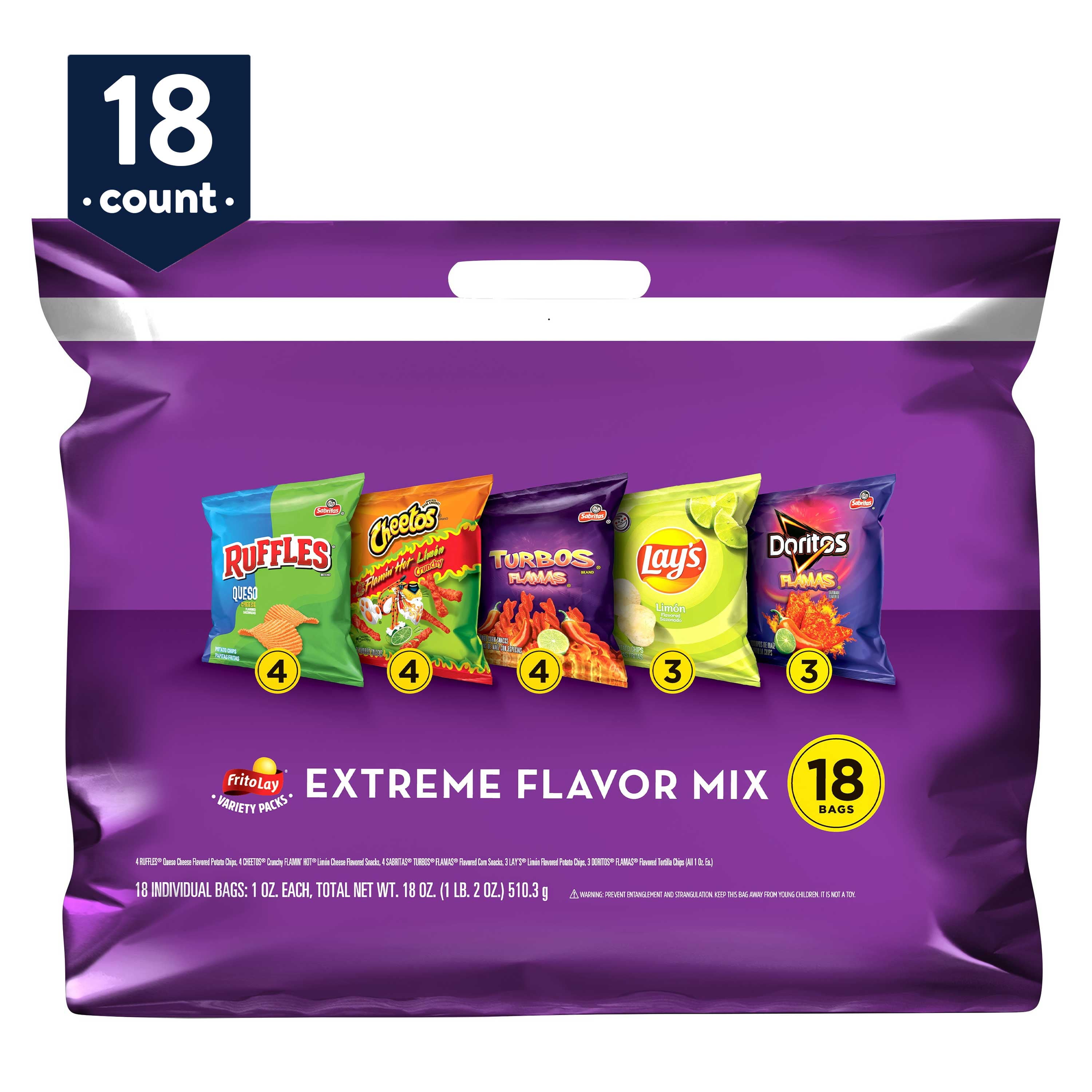 Frito-Lay Extreme Flavor Mix, Bold Snack Variety Pack, 18 Count ...