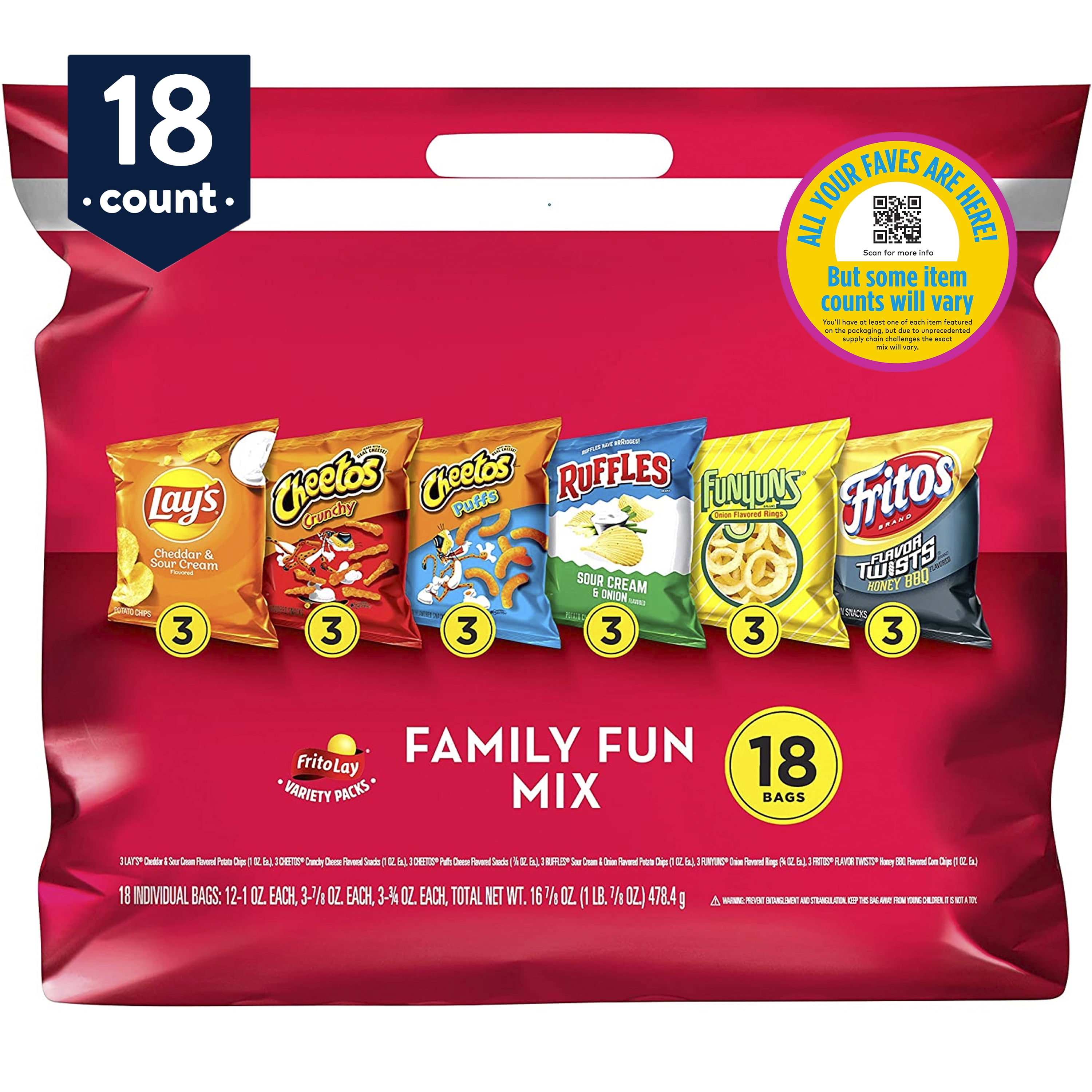 Frito Lay Family Fun Mix Snacks Variety Pack, 18 Count (Assortment may ...