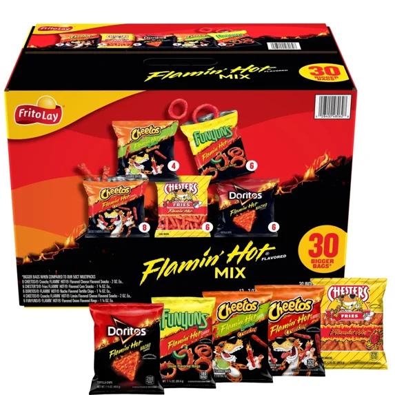 Frito-Lay Flamin’ Hot Mix Snack Packs, Bigger Bags, 30 Count Variety ...