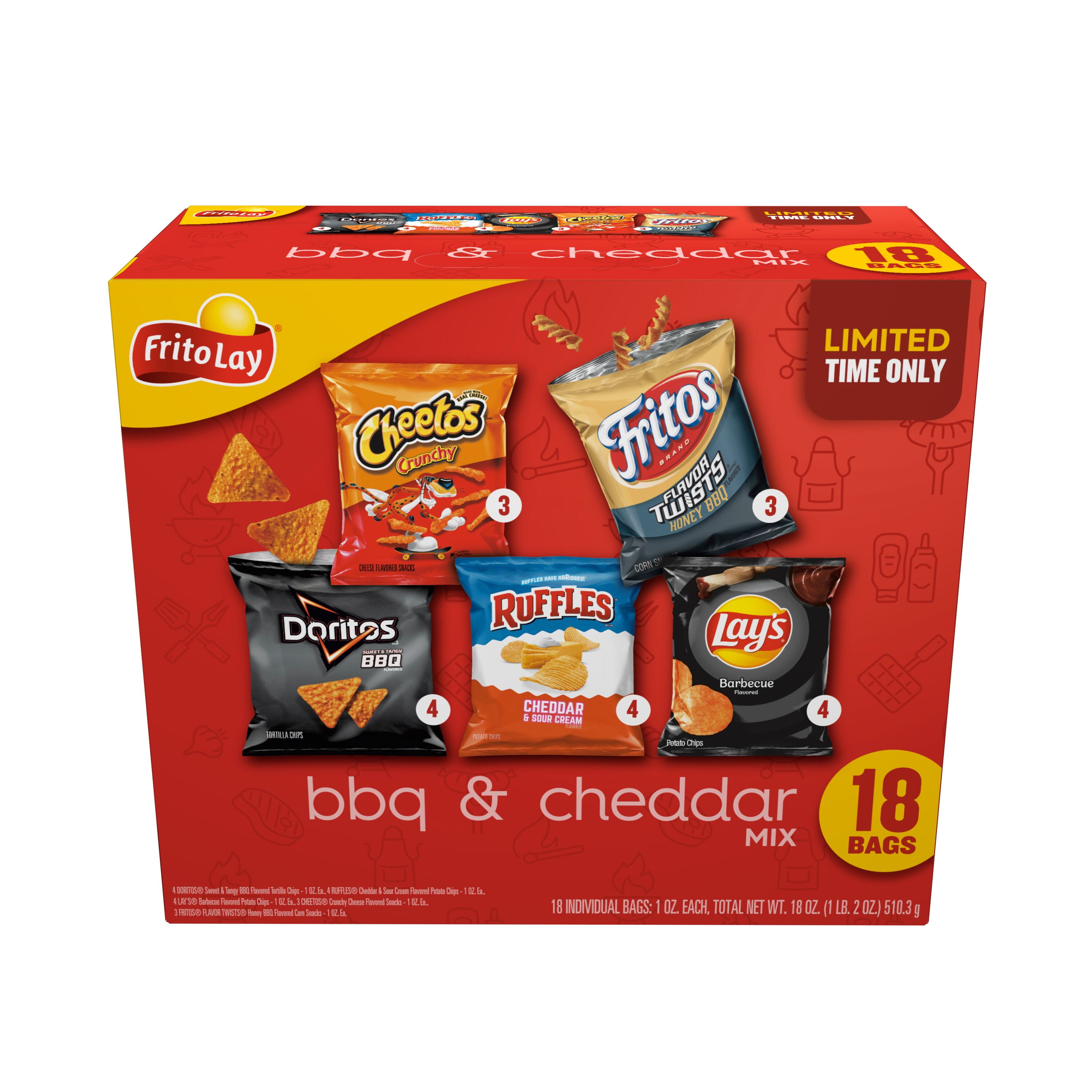 Frito Lay Snacks BBQ Cheddar Mix Variety Pack, 18 oz 18 Count - Walmart.com