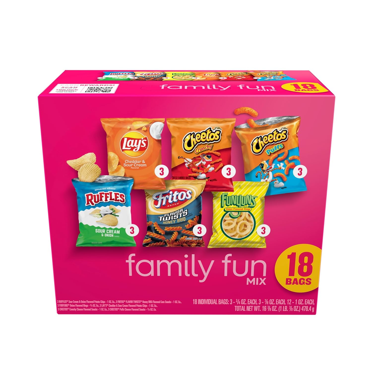 Frito-Lay Snacks Family Fun Mix Chips Variety Pack, Ruffles, Fritos ...