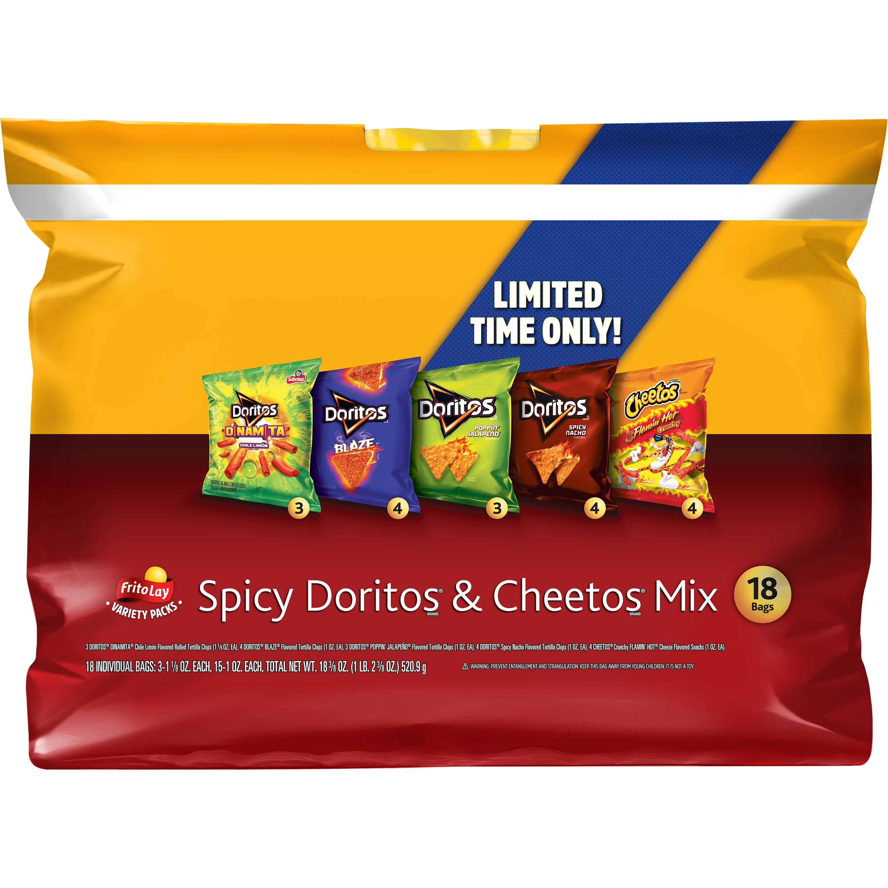 Frito Lay Spicy Doritos And Cheetos Mix Variety Pack 18 Count