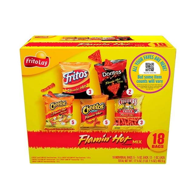 Frito-Lay Flamin Hot Mix Variety Snack Chips, Multi Bags, Individual 18 ...