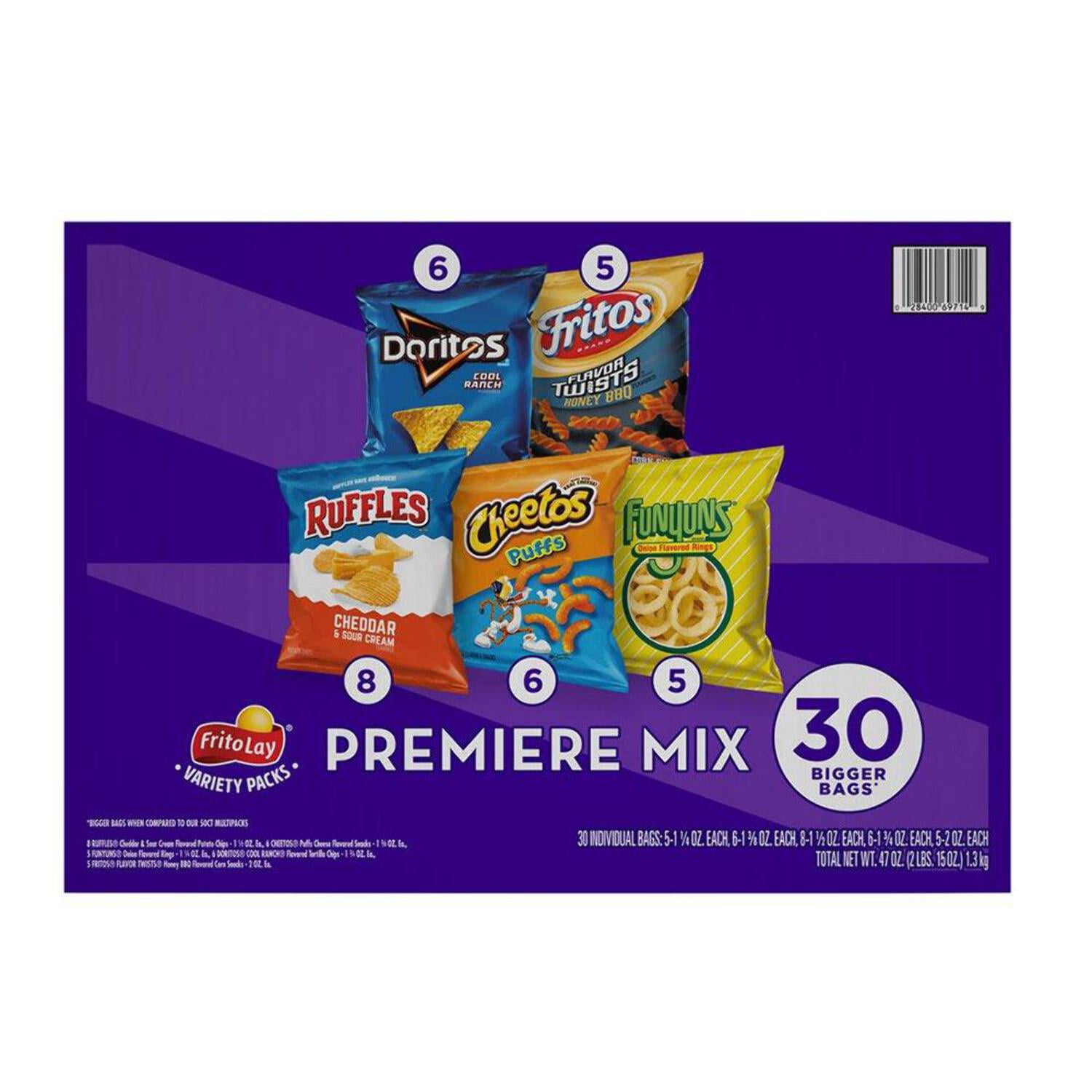 Frito Lay Variety Pack of Snacks and Chips Premiere Mix, 30 Count ...