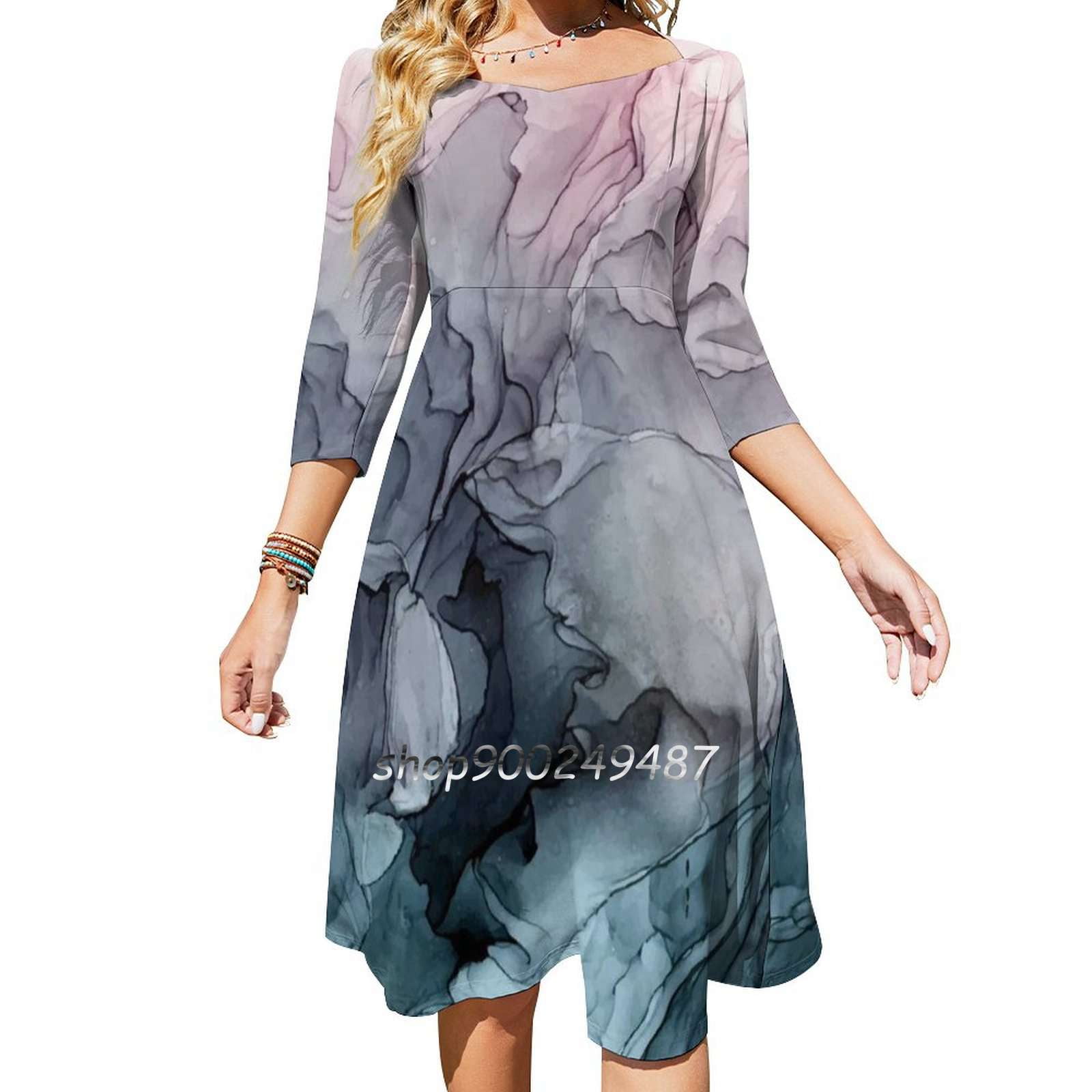 Friyay Square Neck Dress Cute Loose Print Dresses Elegant Beach Party ...