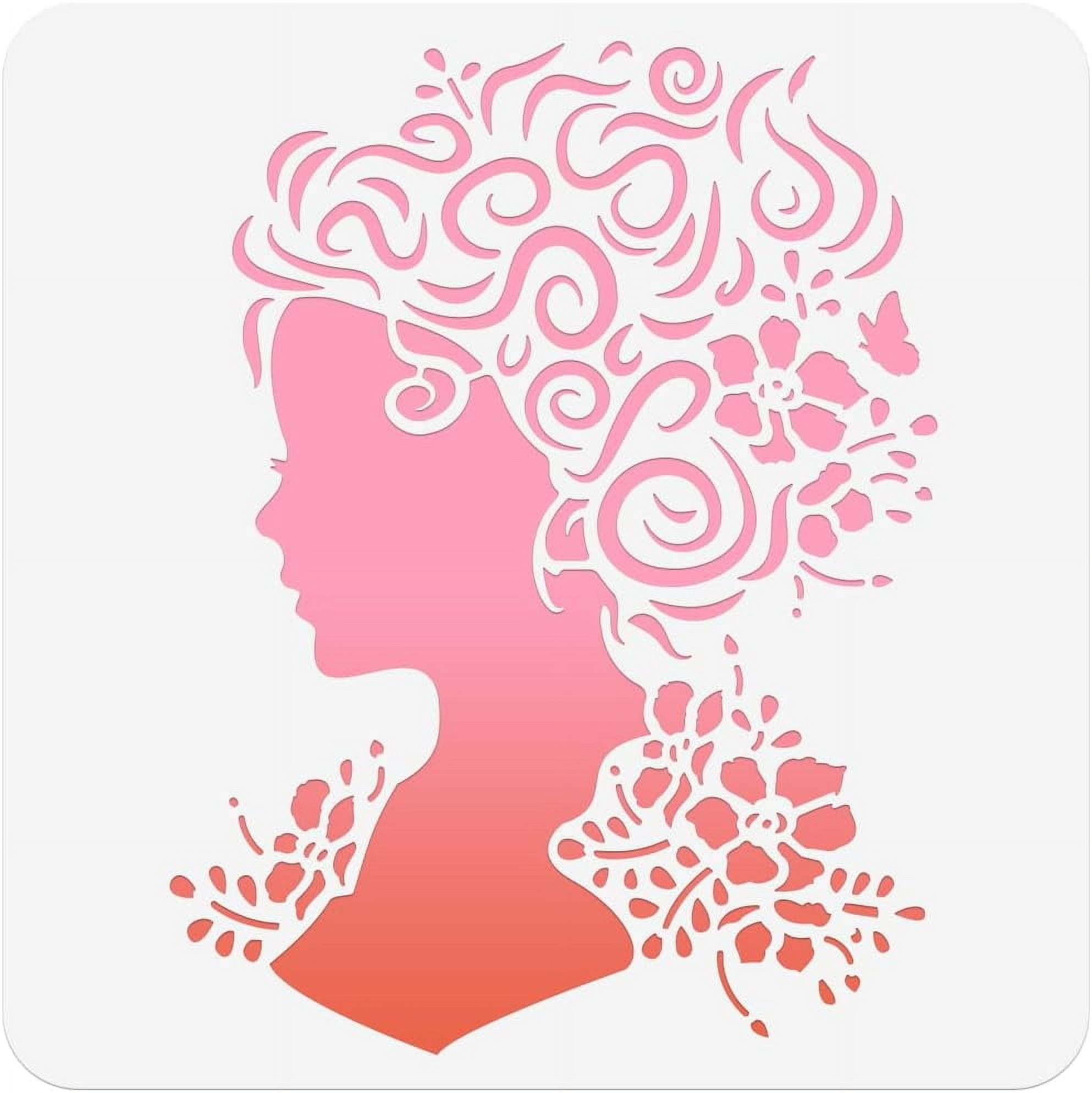 Frizzy Haired Woman Painting Stencil 11.81x11.81 Inch Reusable Craft ...